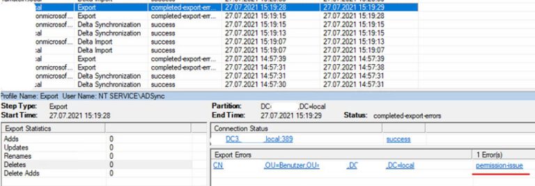 AD-Connect Synchronisationsfehler: "permission-issue"